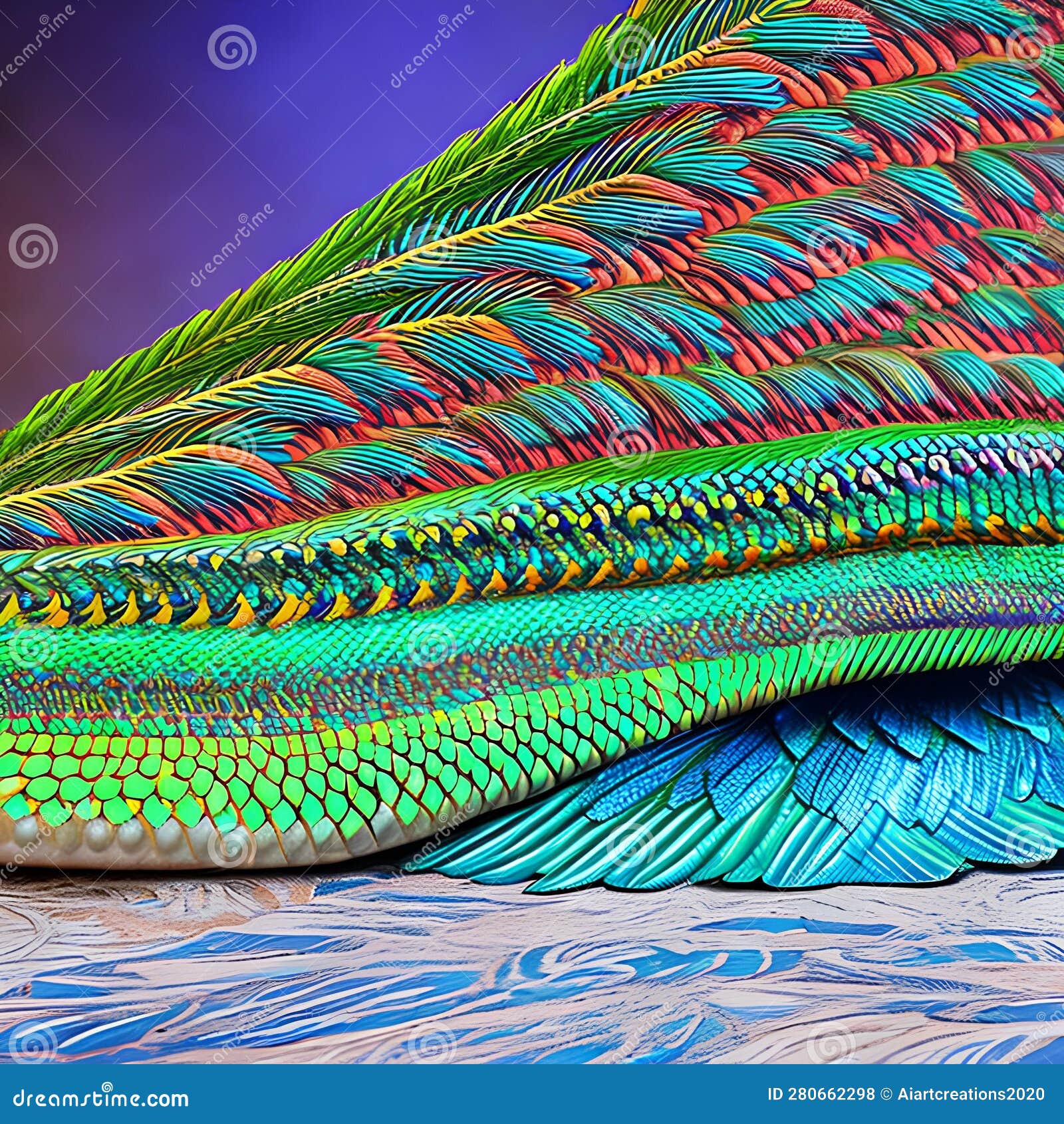 A Fantastical Combination of a Snake and a Peacock, with a Long ...
