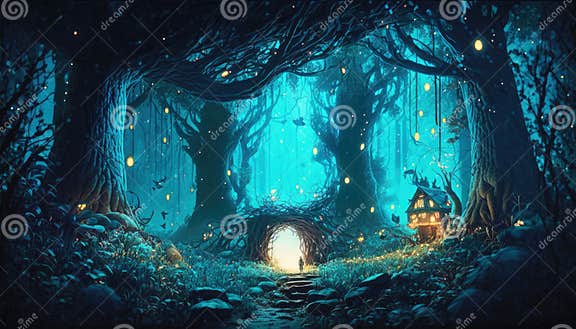 Fantastical forest kingdom stock illustration. Illustration of forest ...