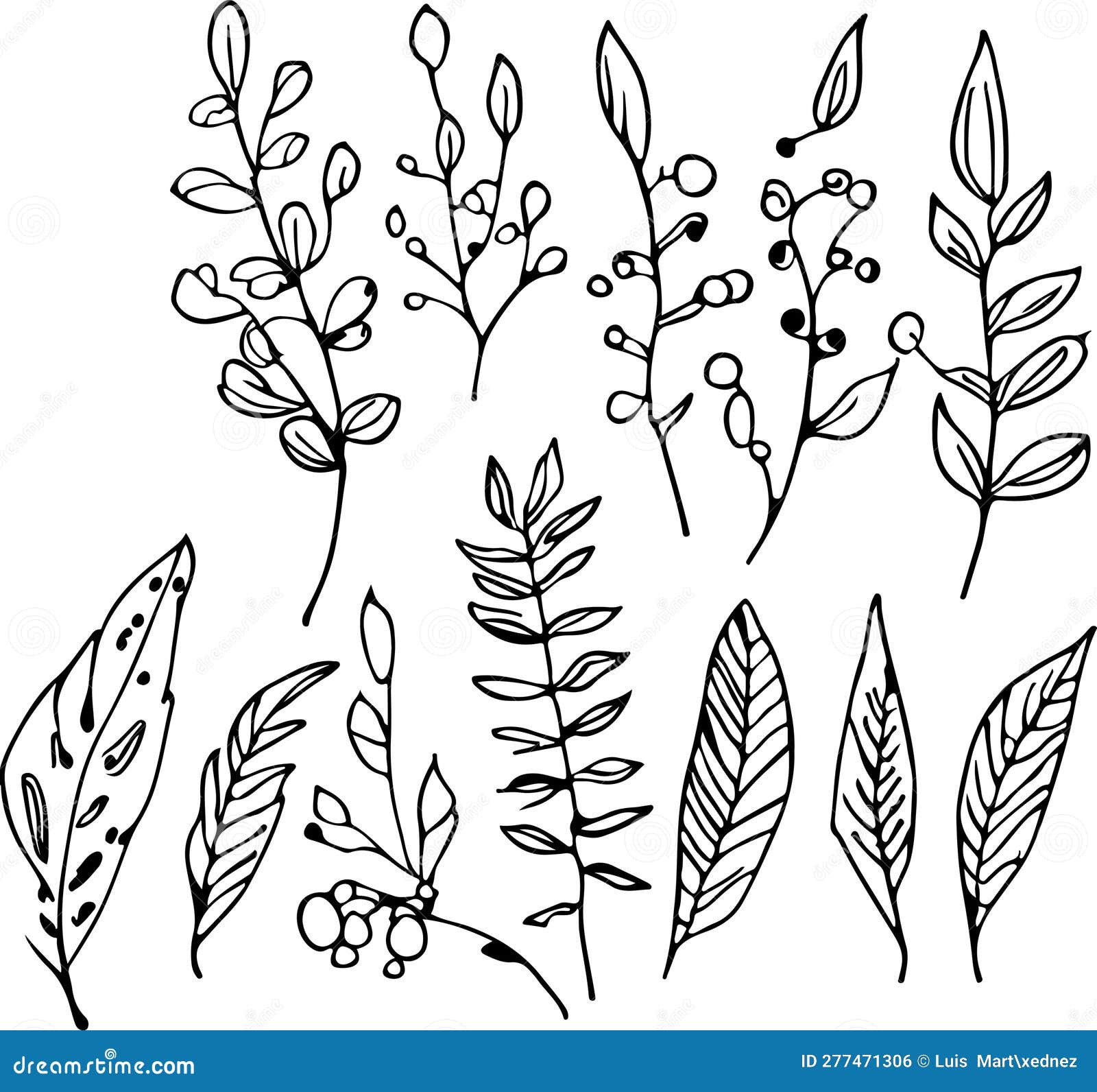 Fantastical Hand Drawn Line Forest Flora Vector Stock Vector ...