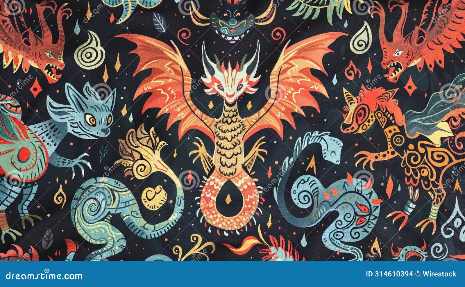 Fantastical Pattern of Mythical Beasts and Folklore Spirits Come To ...