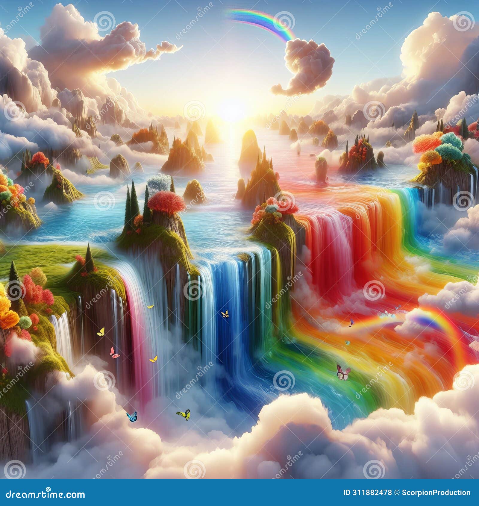 Fantastical Rainbow Waterfalls Stock Photo - Image of surreal ...