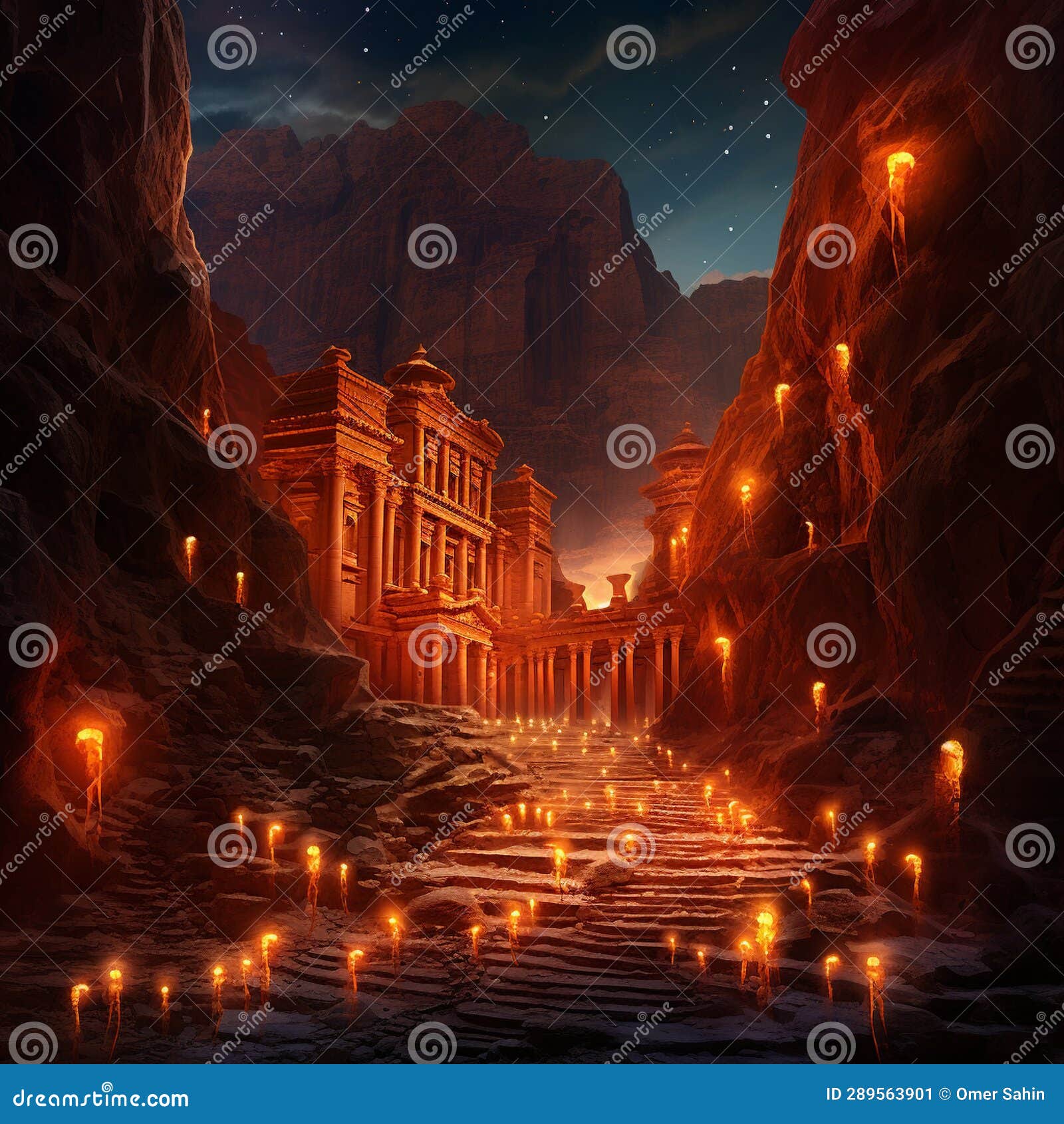 Fantastical Version of Petra with Shimmering Gold, Ethereal Floating ...