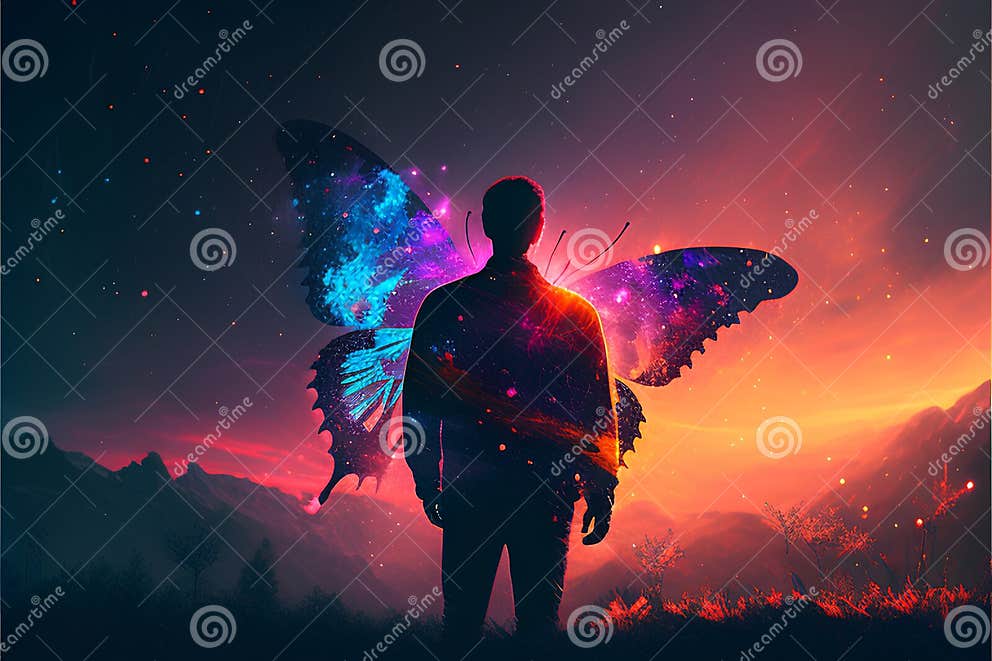 Fantasy Abstract Background with Man and Butterfly. Vector Illustration ...