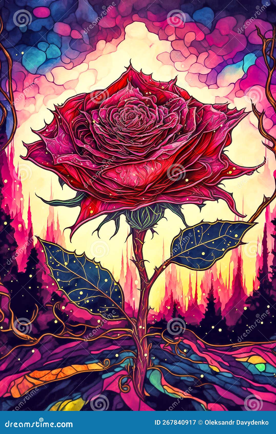 Fantasy Abstract Whimsical Illustration of a Rose Stock Illustration ...