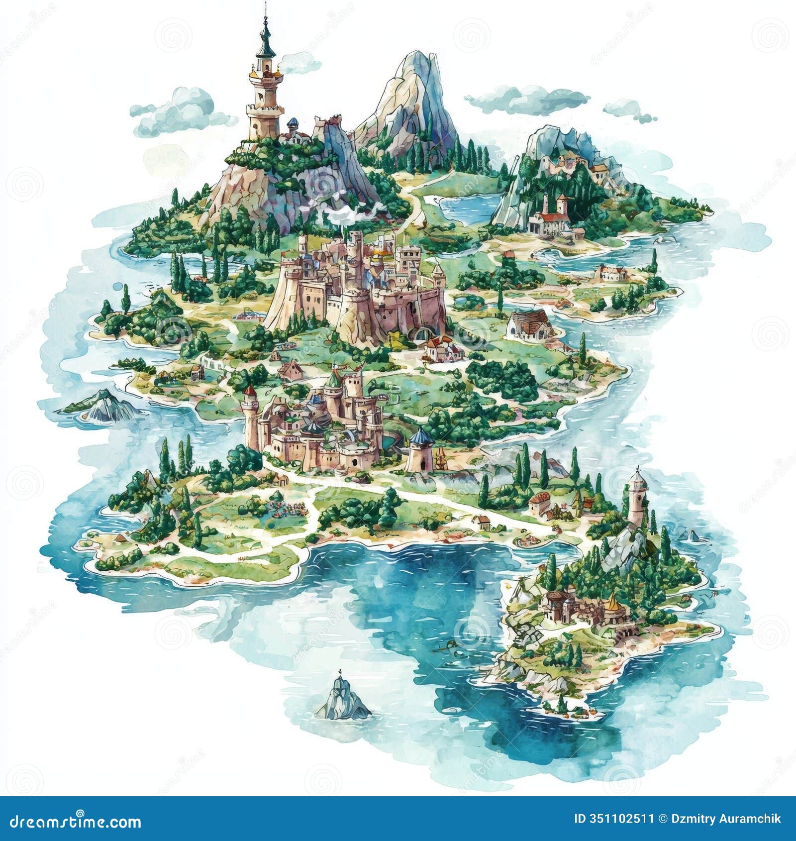 A Fantasy Adventure Map, Hand-drawn with an Aged Parchment Texture ...