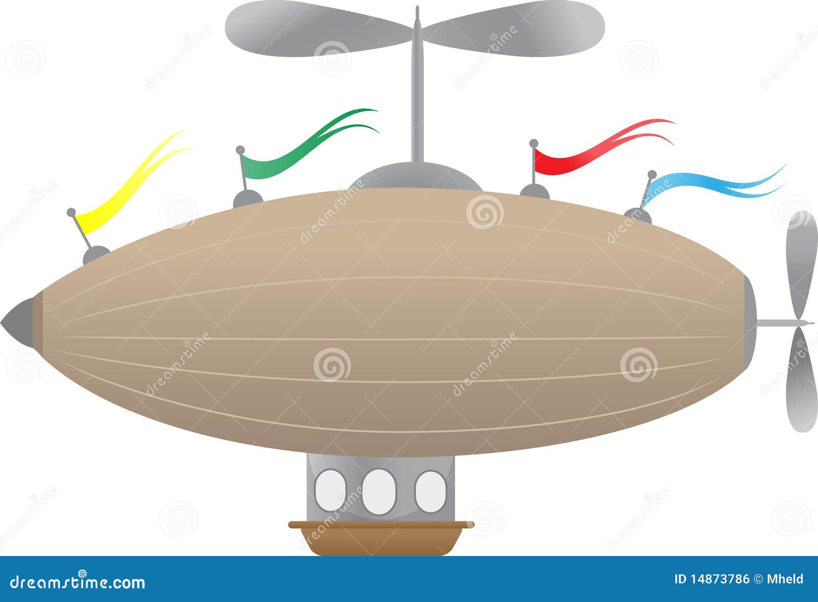 Fantasy Airship with flags stock vector. Illustration of metal - 14873786