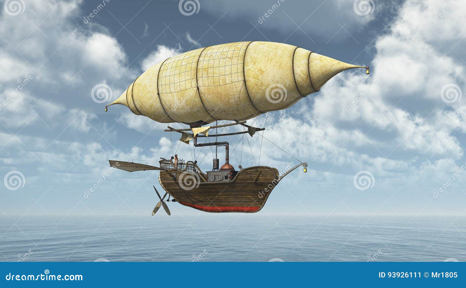 Fantasy Airship Over the Sea Stock Illustration - Illustration of ...