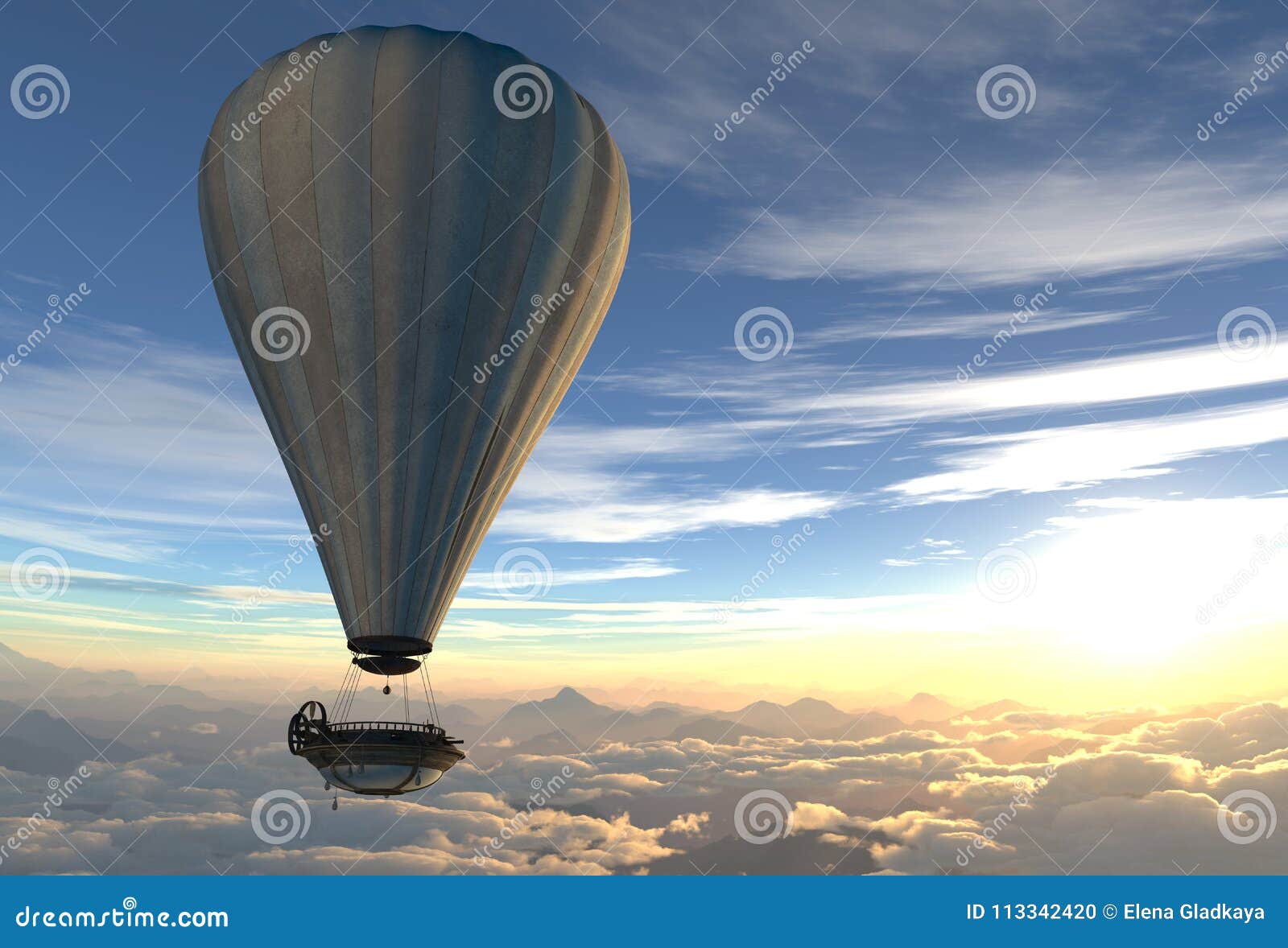 Fantasy Airship Zeppelin Dirigible Balloon 3D Illustration Stock ...