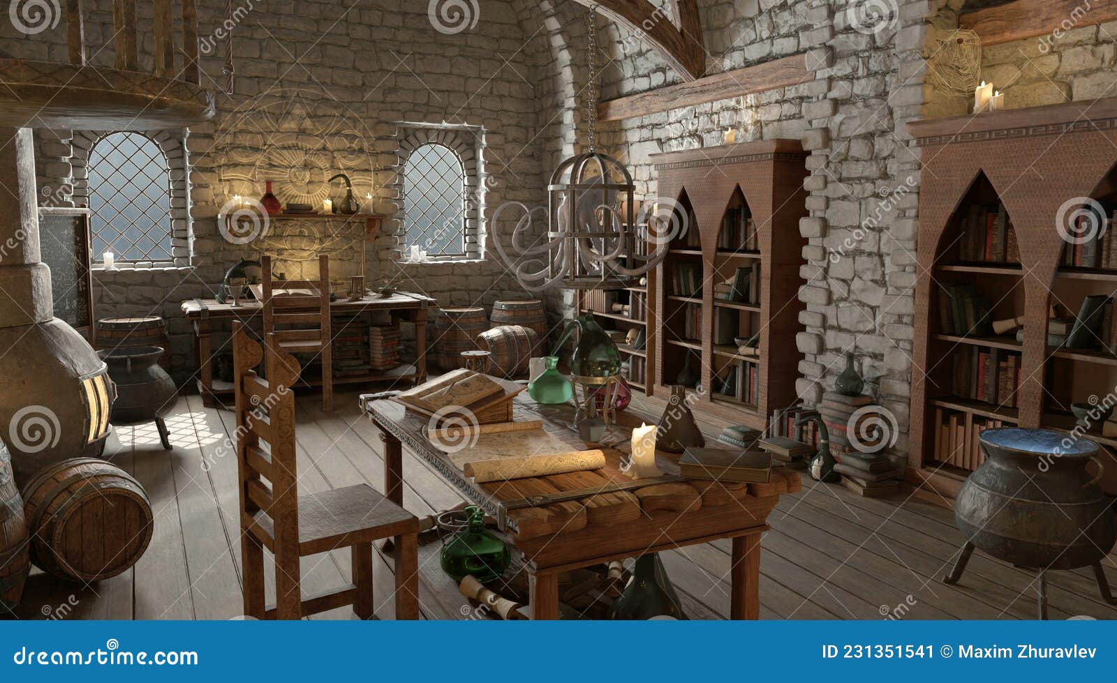 Fantasy Alchemy Laboratory 3d Illustration Stock Illustration ...