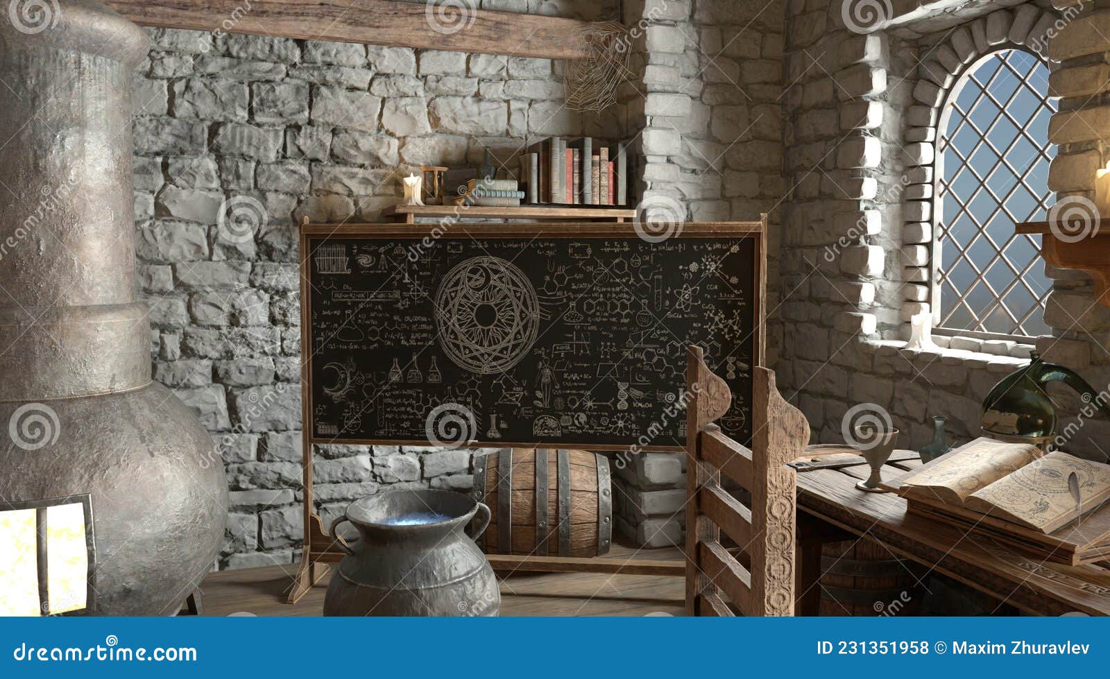 Fantasy Alchemy Laboratory 3d Illustration Stock Illustration ...