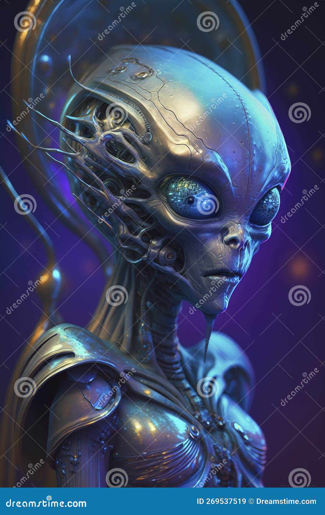 Fantasy Alien on Dark Background Stock Illustration - Illustration of ...