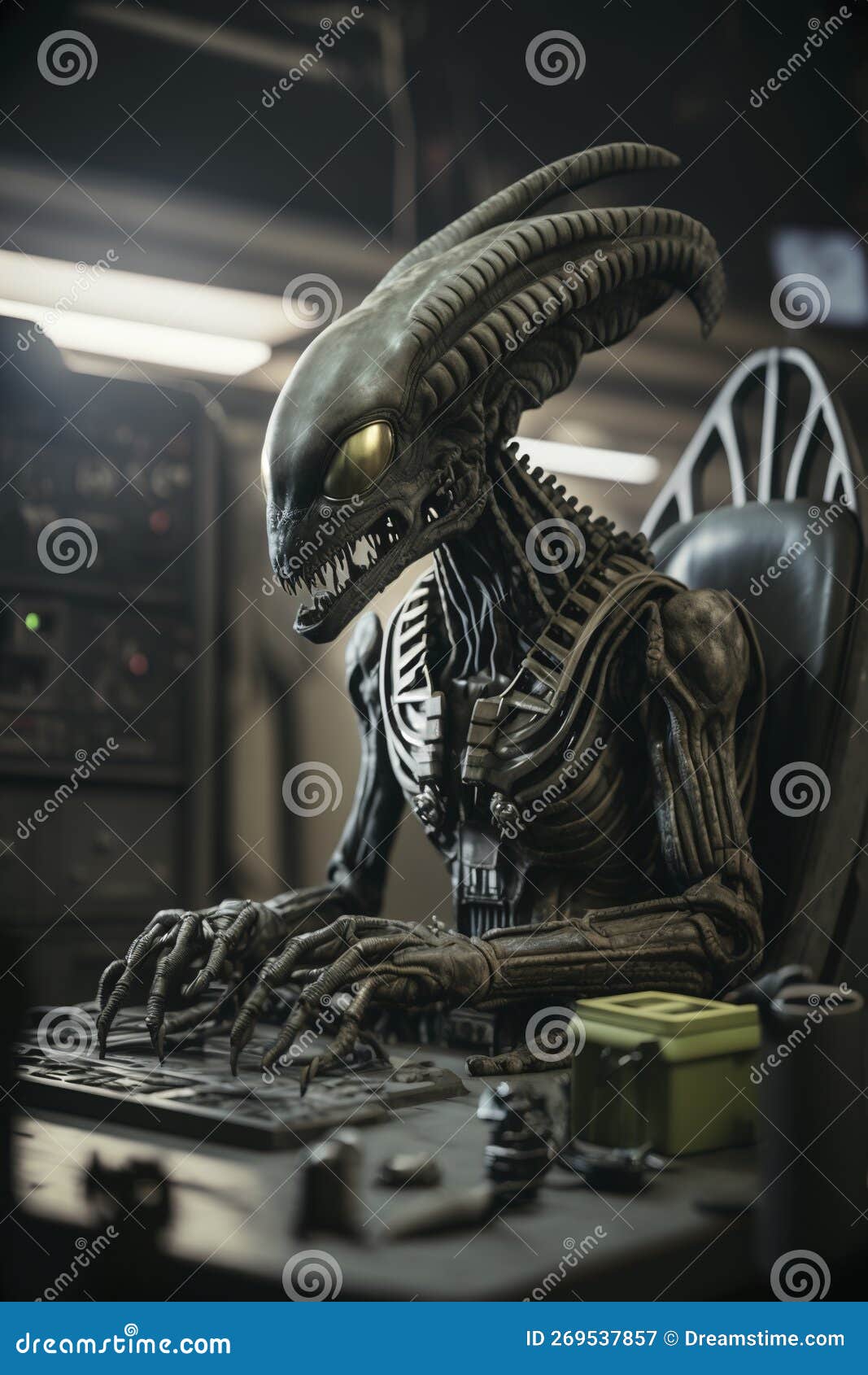 Fantasy Alien on Dark Background Stock Illustration - Illustration of ...