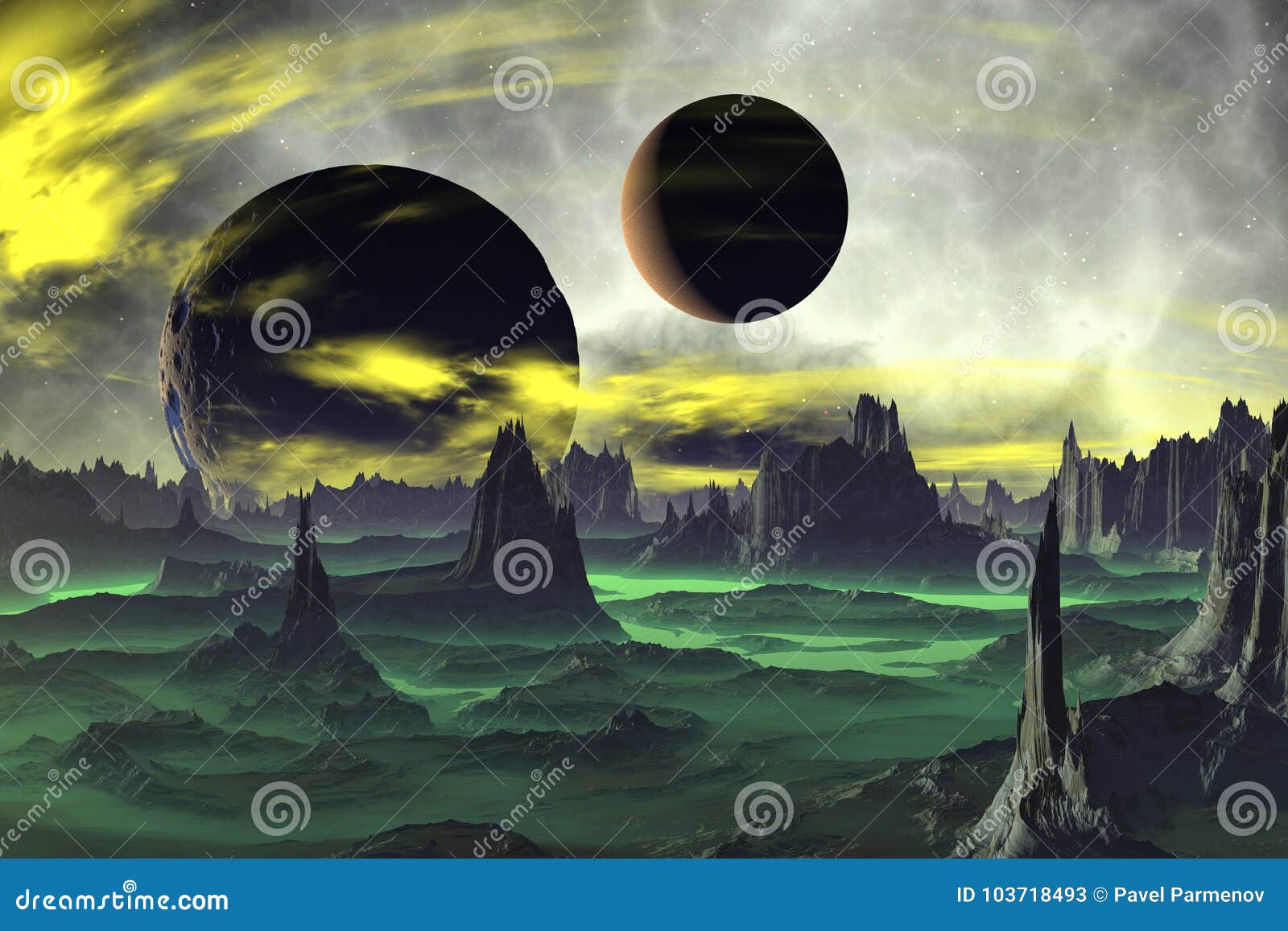 Fantasy Alien Planet. 3D Rendering Stock Illustration - Illustration of ...
