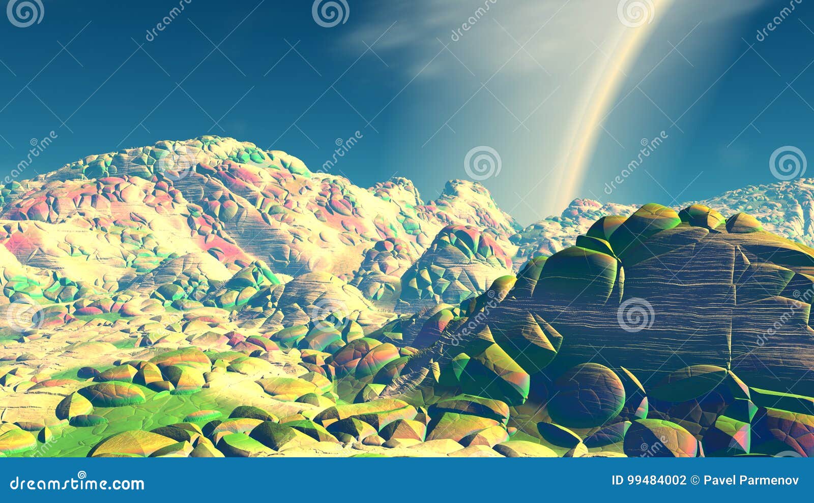 Fantasy Alien Planet. 3D Rendering Stock Illustration - Illustration of ...