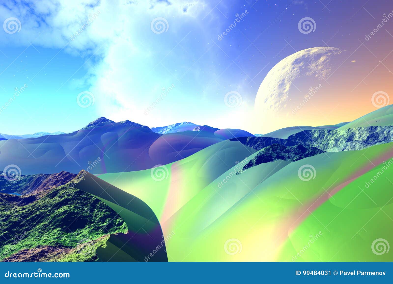 Fantasy Alien Planet. 3D Rendering Stock Illustration - Illustration of ...