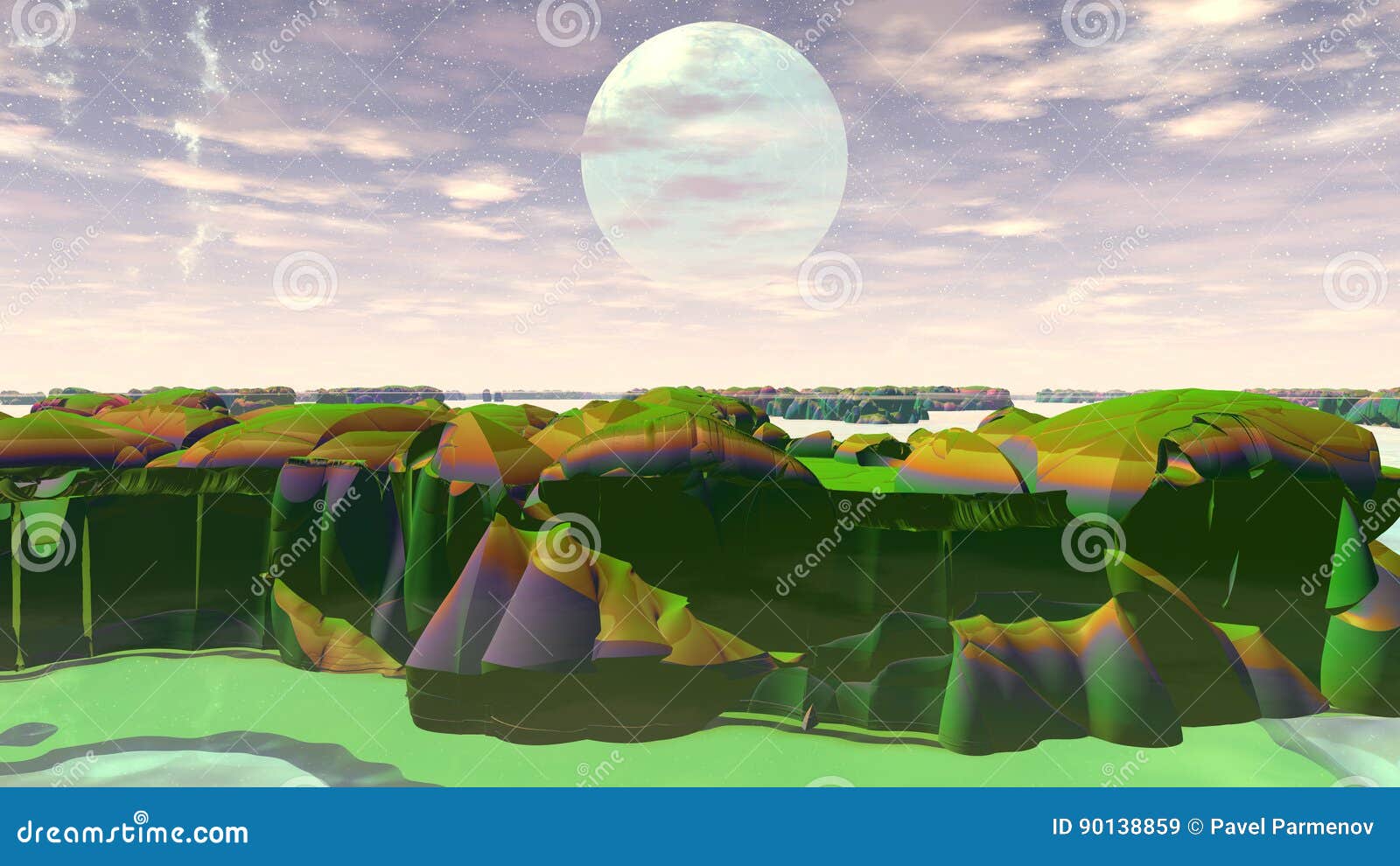 Fantasy Alien Planet. 3D Rendering Stock Illustration - Illustration of ...