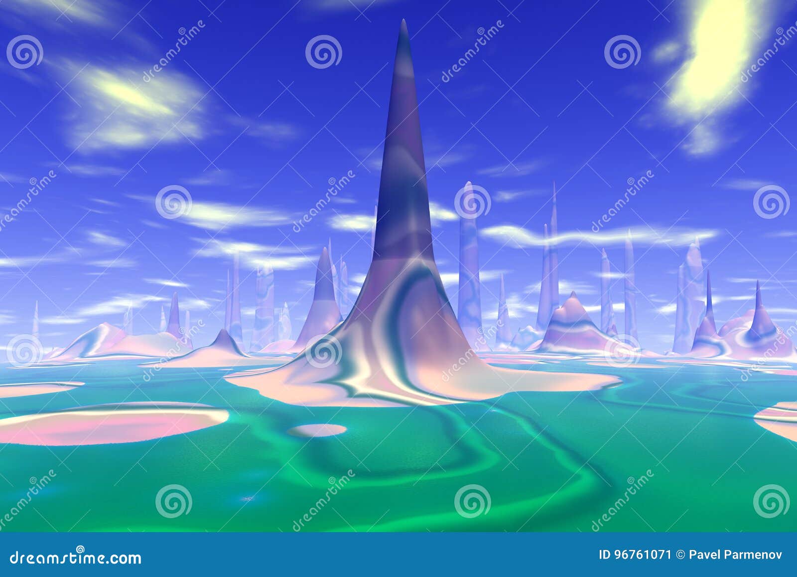 Fantasy Alien Planet. 3D Rendering Stock Illustration - Illustration of ...