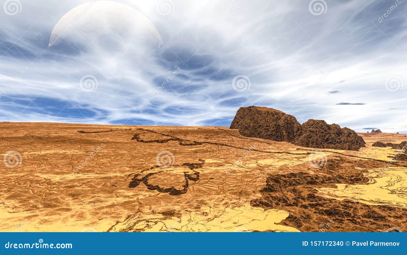 Alien Planet. Desert. 3D Rendering Stock Illustration - Illustration of ...