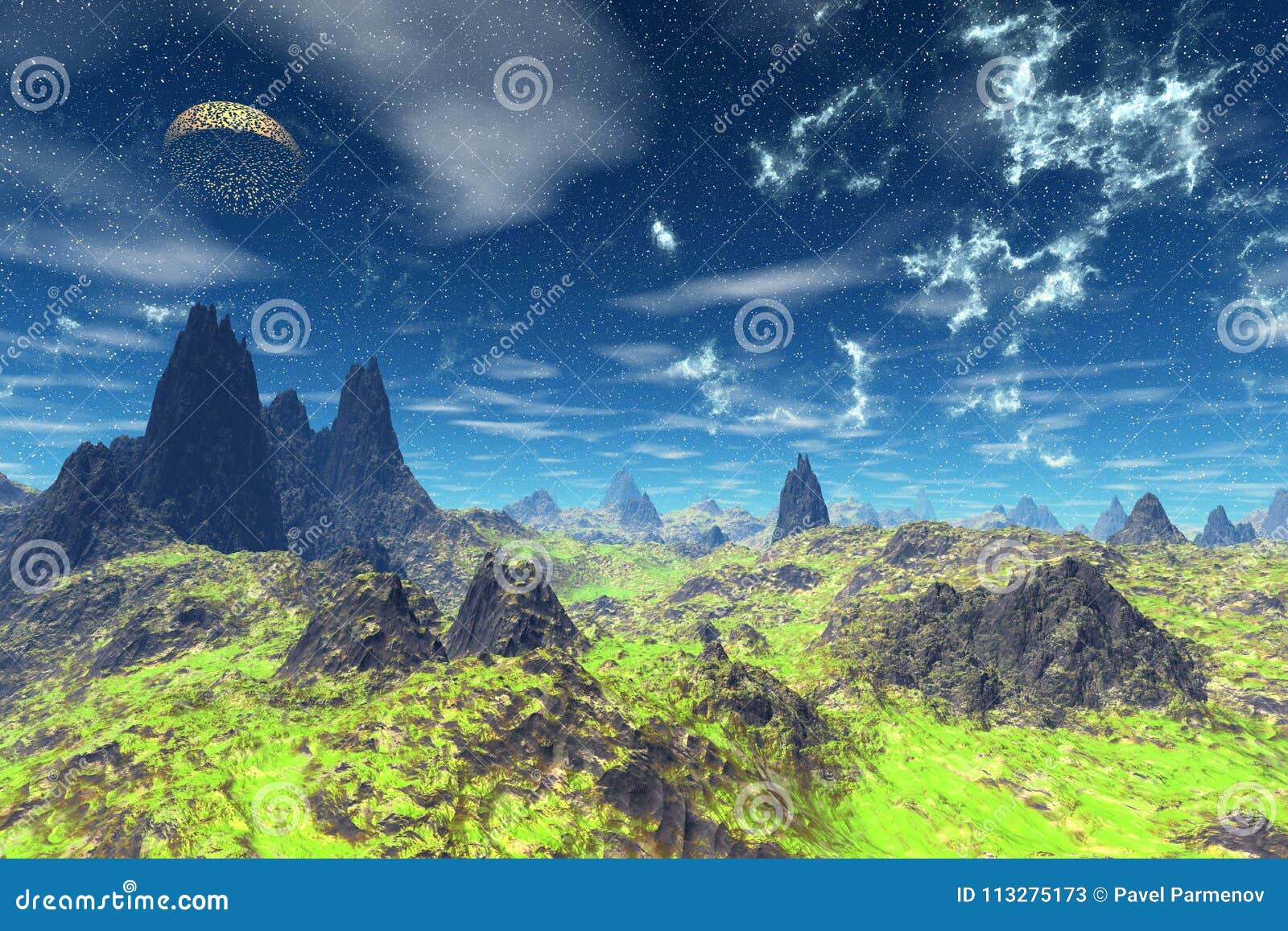 Alien Planet. Mountain. 3D Rendering Stock Illustration - Illustration ...