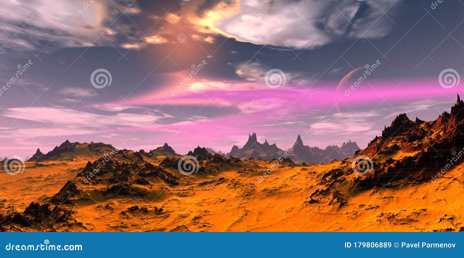 Alien Planet. Mountain. 3D Rendering Stock Illustration - Illustration ...