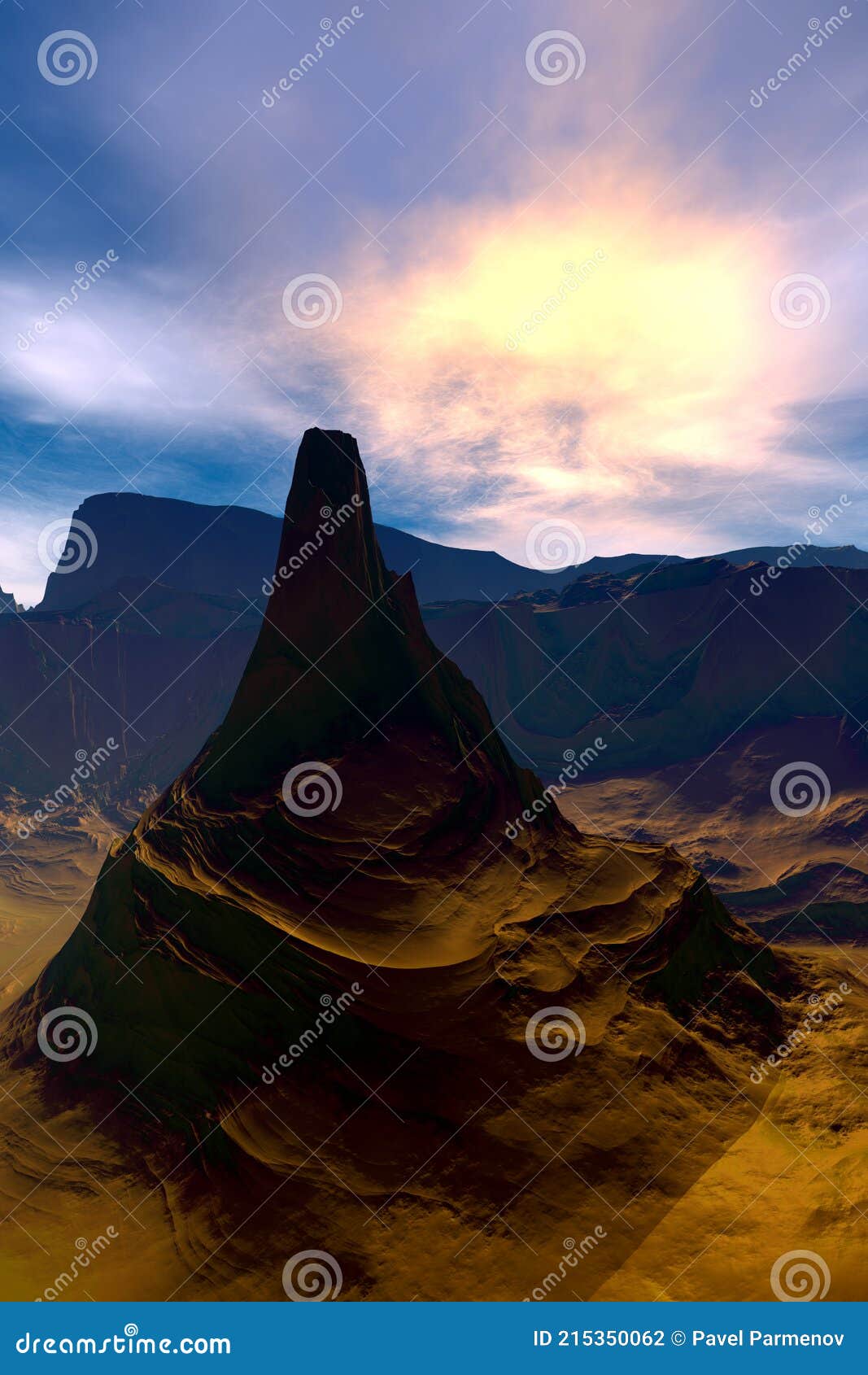 Alien Planet. Mountain. 3D Rendering Stock Illustration - Illustration ...