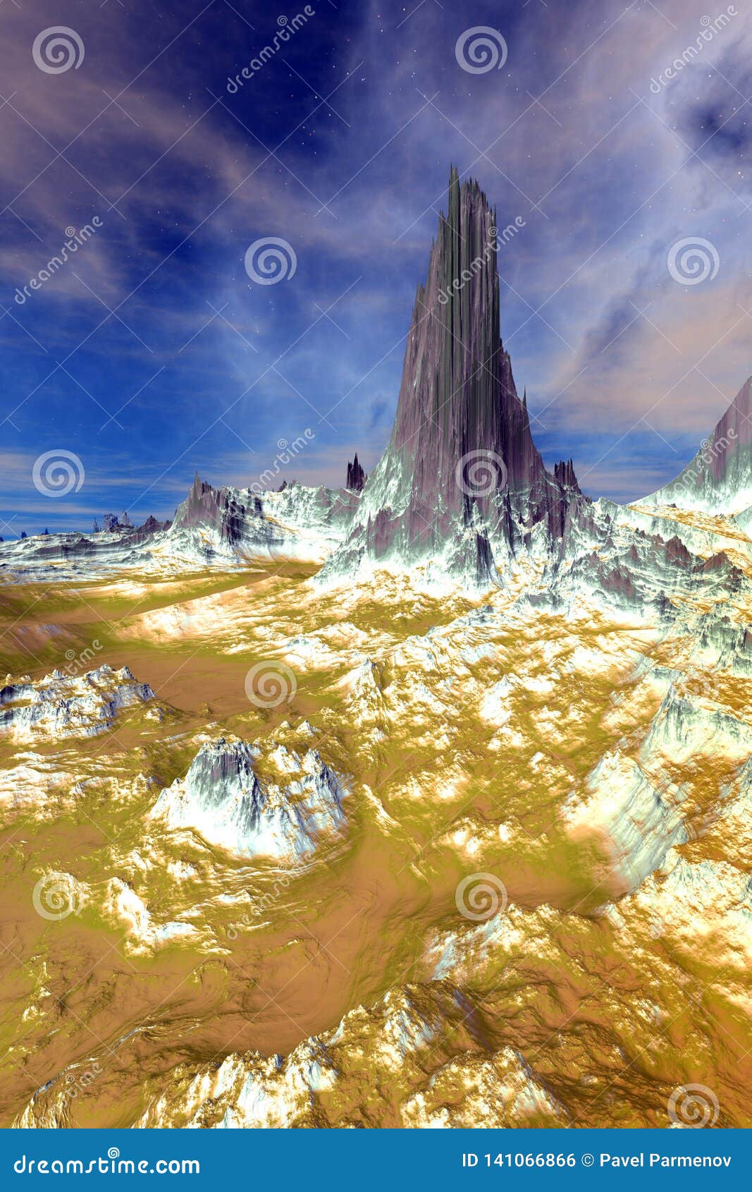 Alien Planet. Mountain. 3D Rendering Stock Illustration - Illustration ...