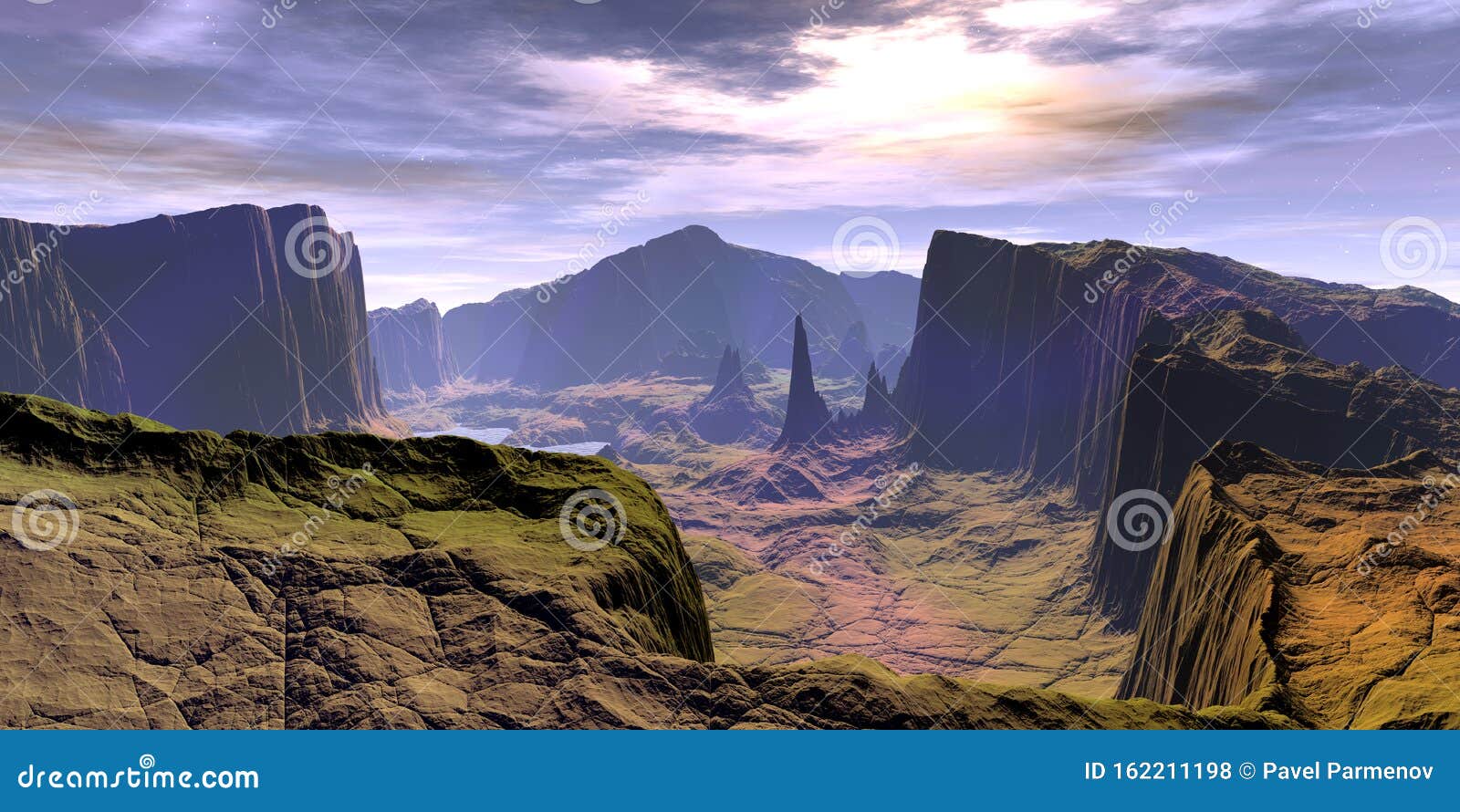 Alien Planet. Mountain. 3D Rendering Stock Illustration - Illustration ...