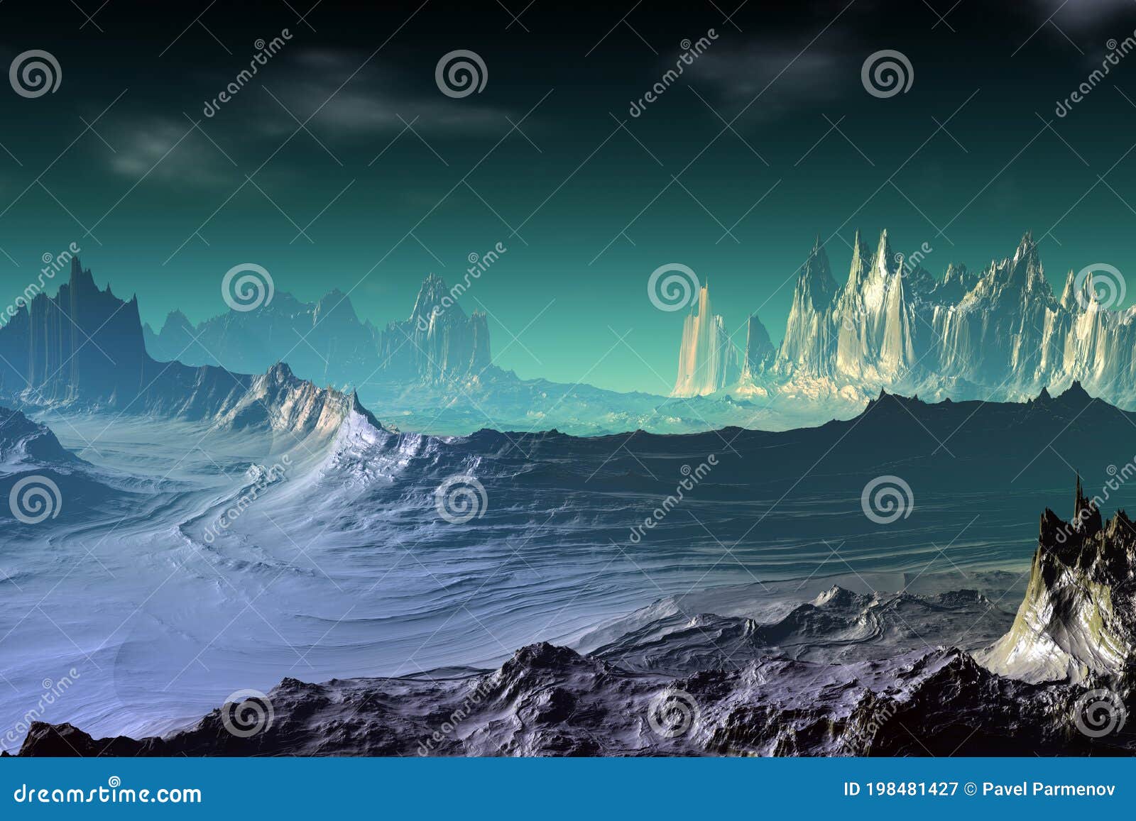 Alien Planet. Mountain. 3D Rendering Stock Illustration - Illustration ...