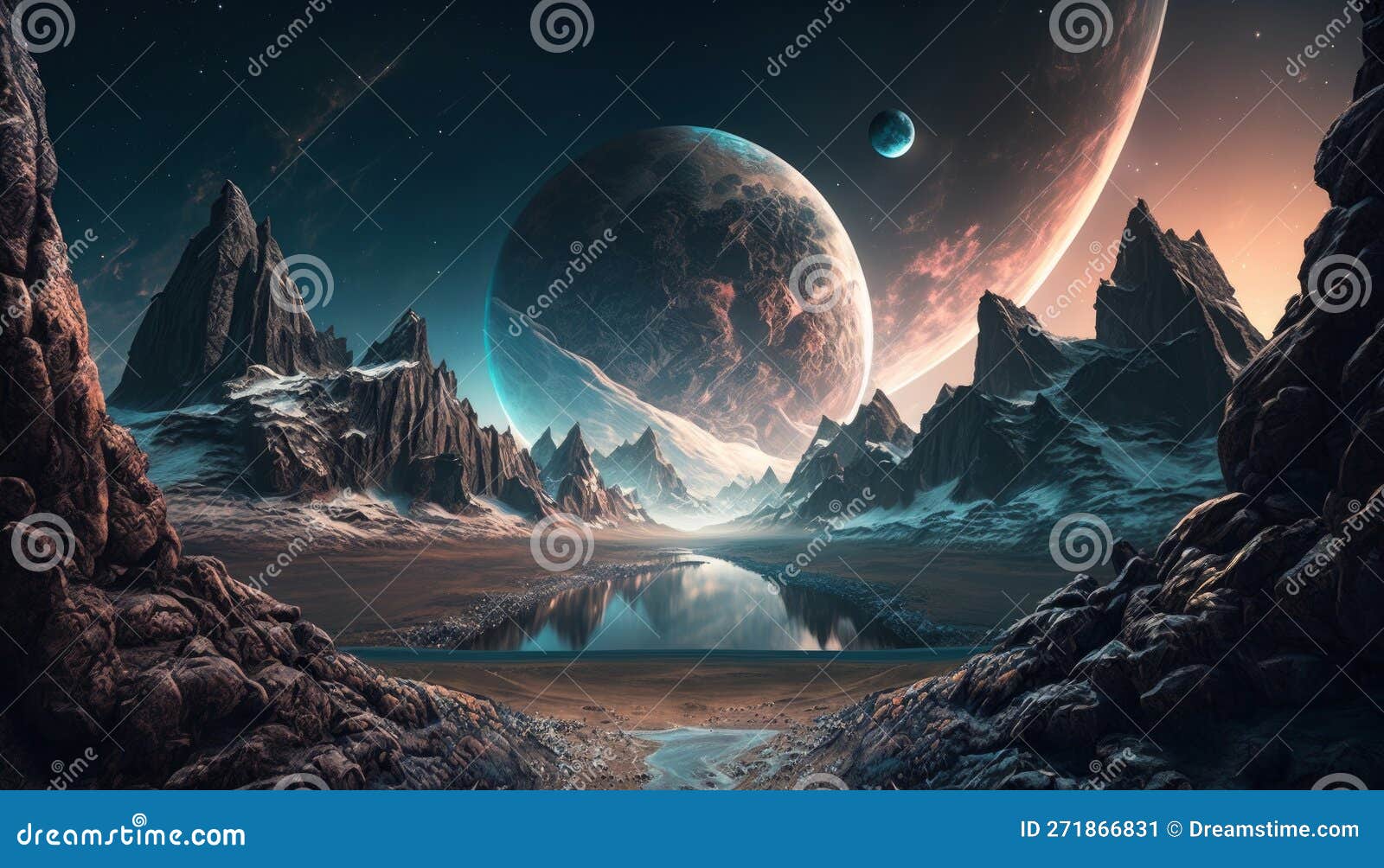 Fantasy Alien Planet. Mountain and Lake Stock Illustration ...