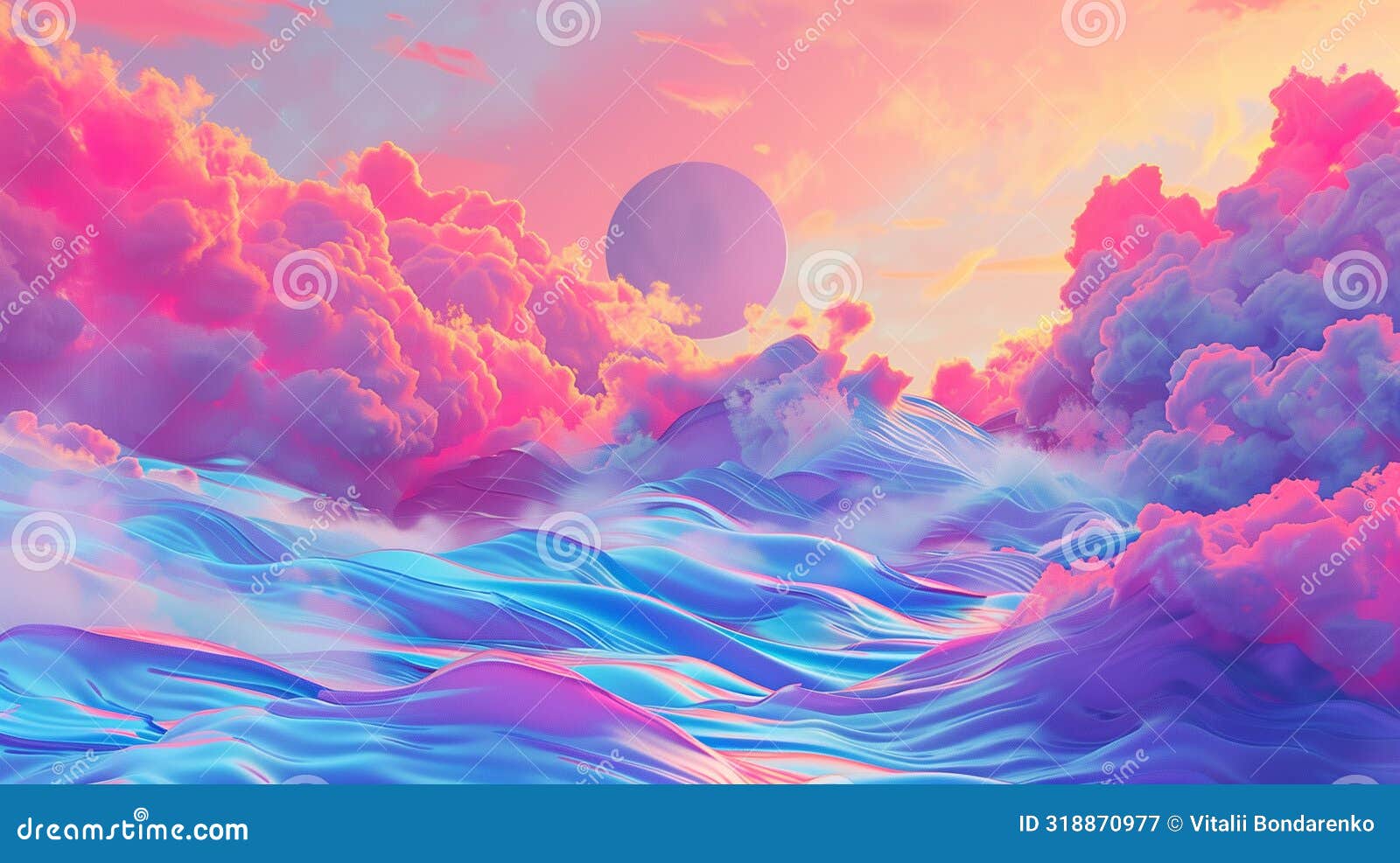 Fantasy Alien Planet. Mountain and Sky with Clouds. 3D Illustration ...
