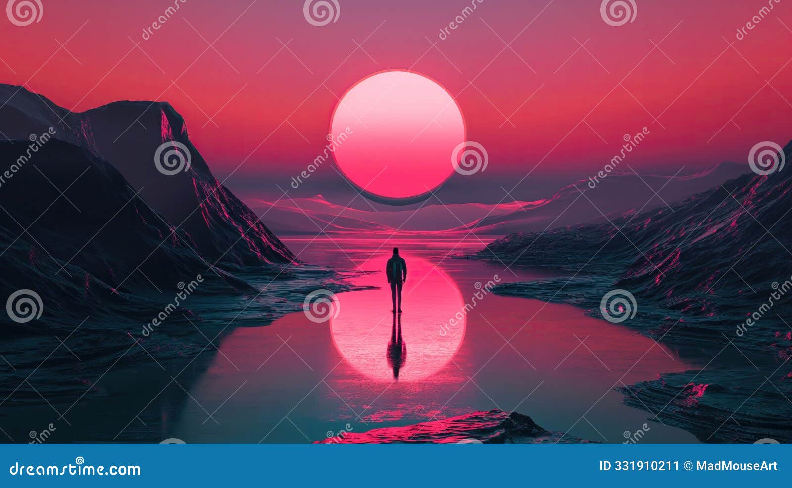 Fantasy Alien Planet. Mountain and Sunset Stock Illustration ...