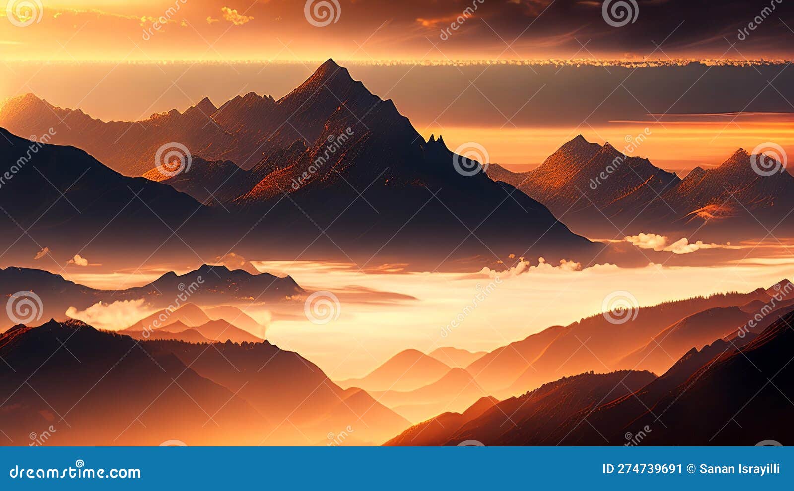 Fantasy Alpine Landscape. Mountain Range at Sunrise Stock Illustration ...