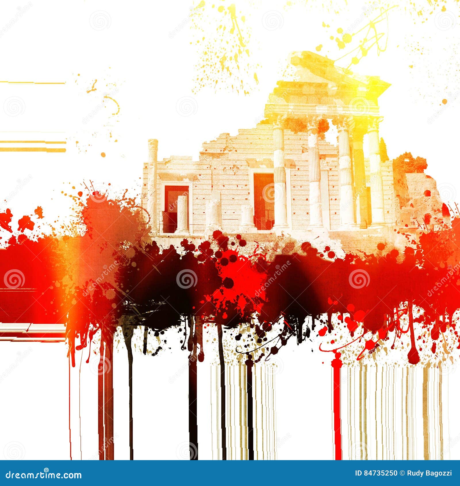 Fantasy Ancient Roman Temple with Fire and Flames Effects. Graphic ...