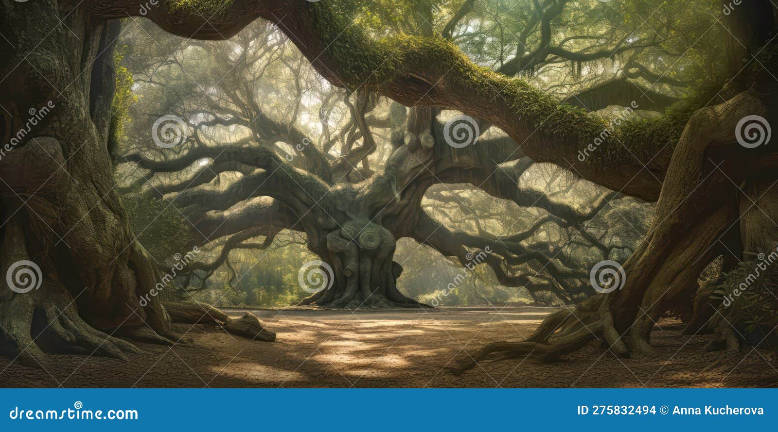 Ancient Tree Logo With Heart Leaves Cartoon Vector | CartoonDealer.com ...