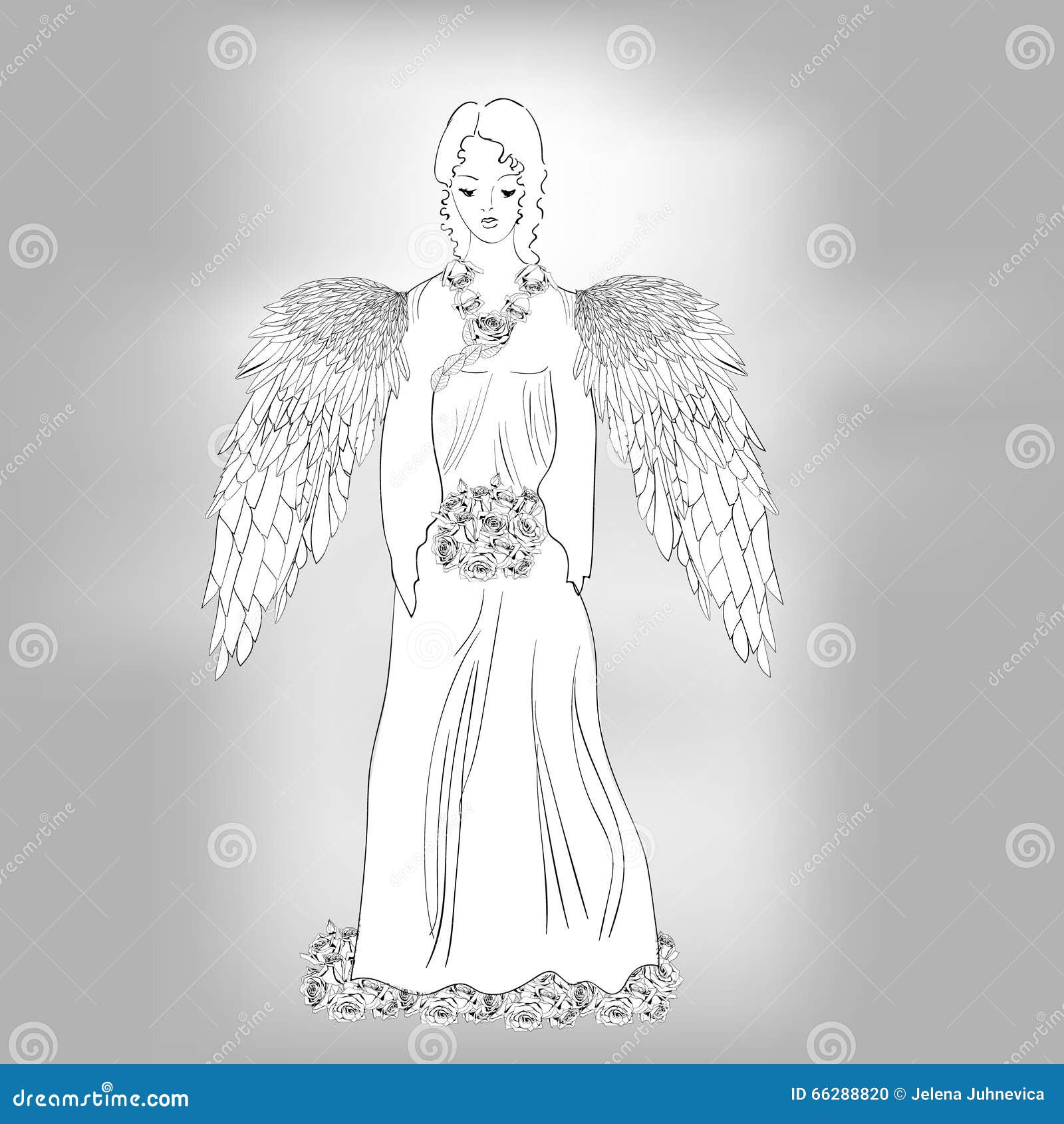 Fantasy Angel with roses stock illustration. Illustration of holy ...