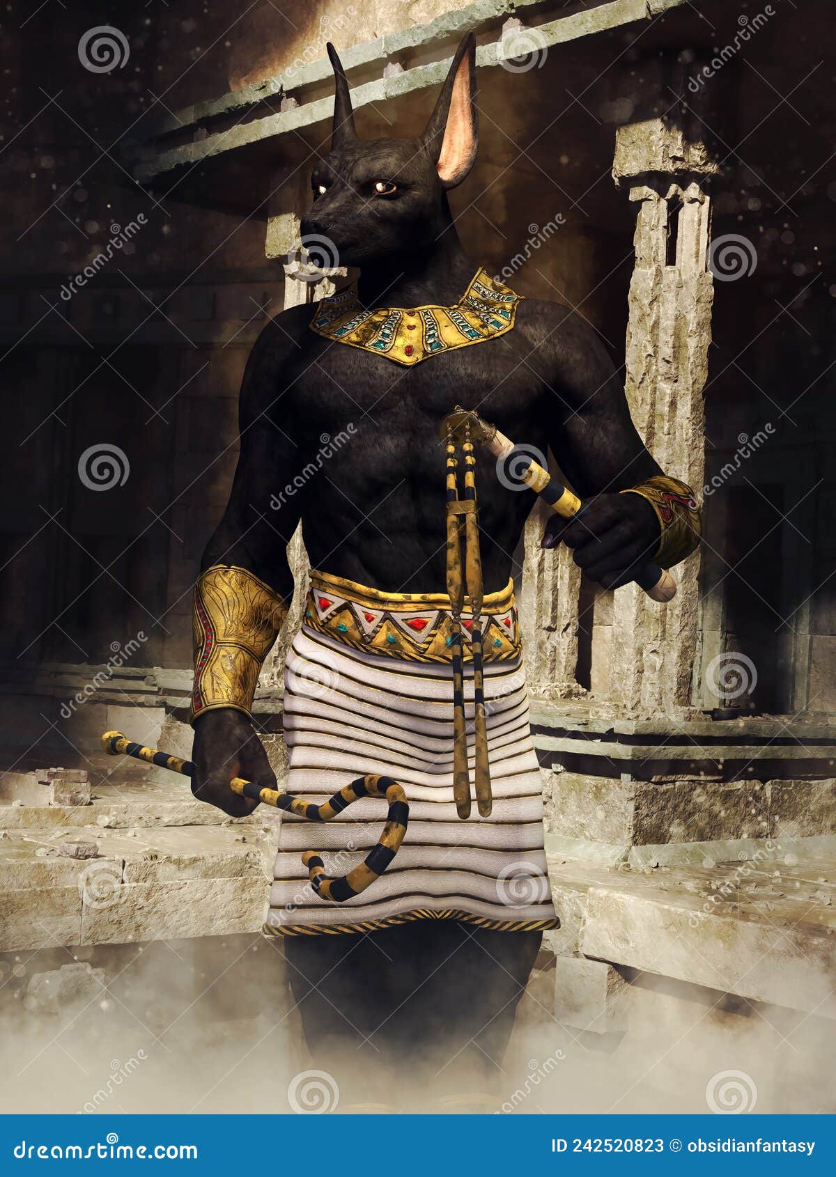 Fantasy Anubis in the Ruins of a Temple Stock Illustration ...
