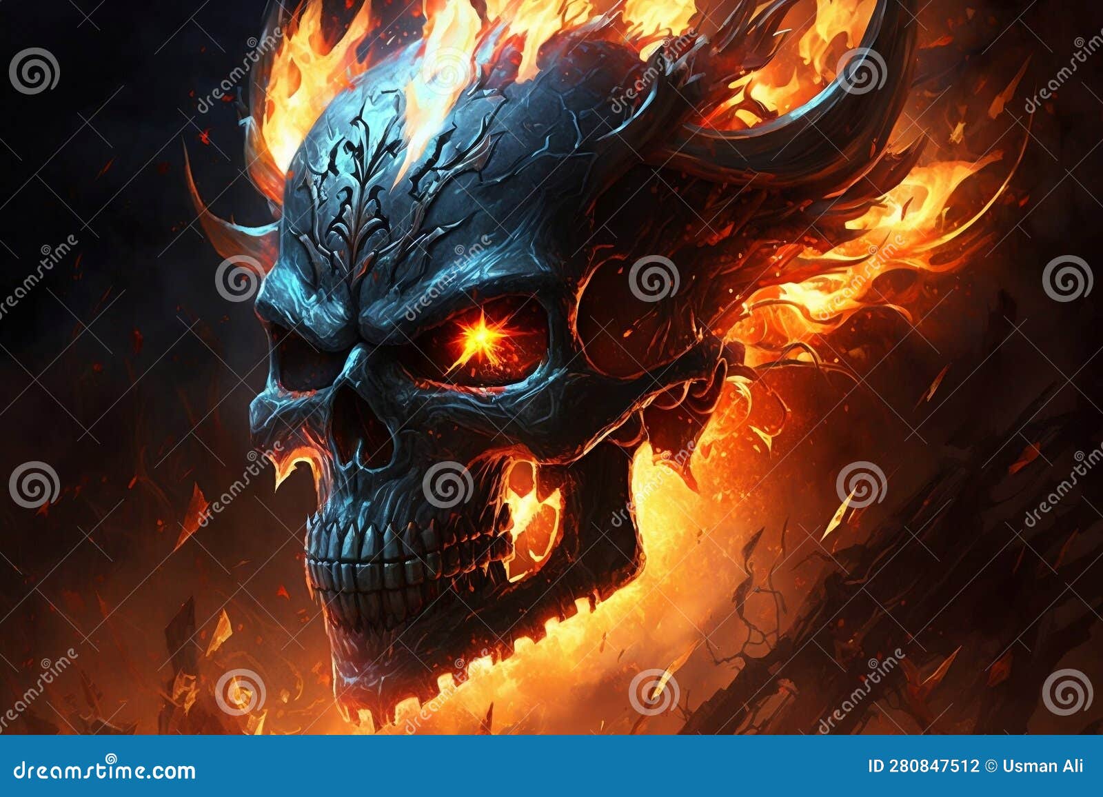 Fantasy Art Flaming Skull Engulfed in Hellfire. AI Stock Illustration ...