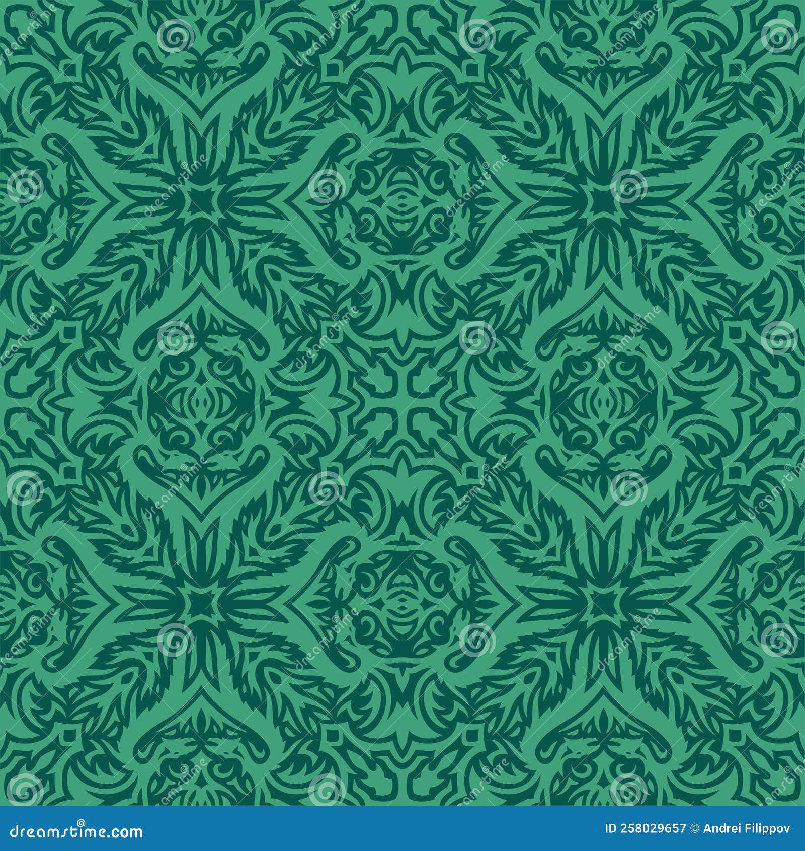 Fantasy Art with Green Tribal Dragon Tile Pattern Stock Vector ...