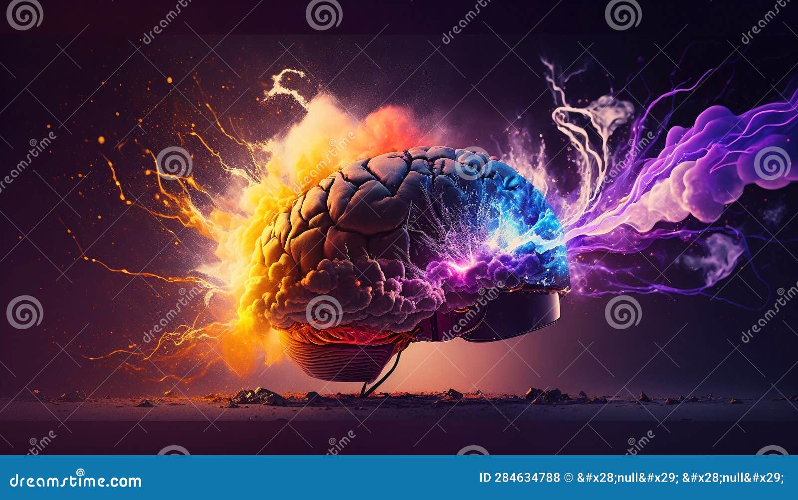 Fantasy Art Illustration of a Human Brain Exploding with Knowledge and ...