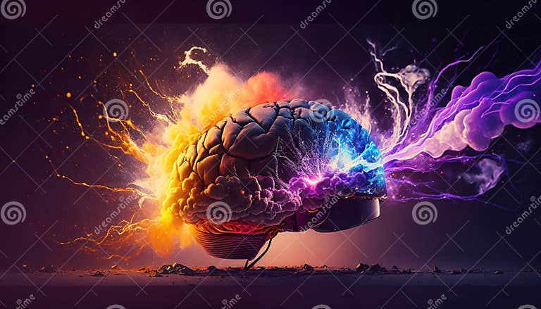 Fantasy Art Illustration of a Human Brain Exploding with Knowledge and ...