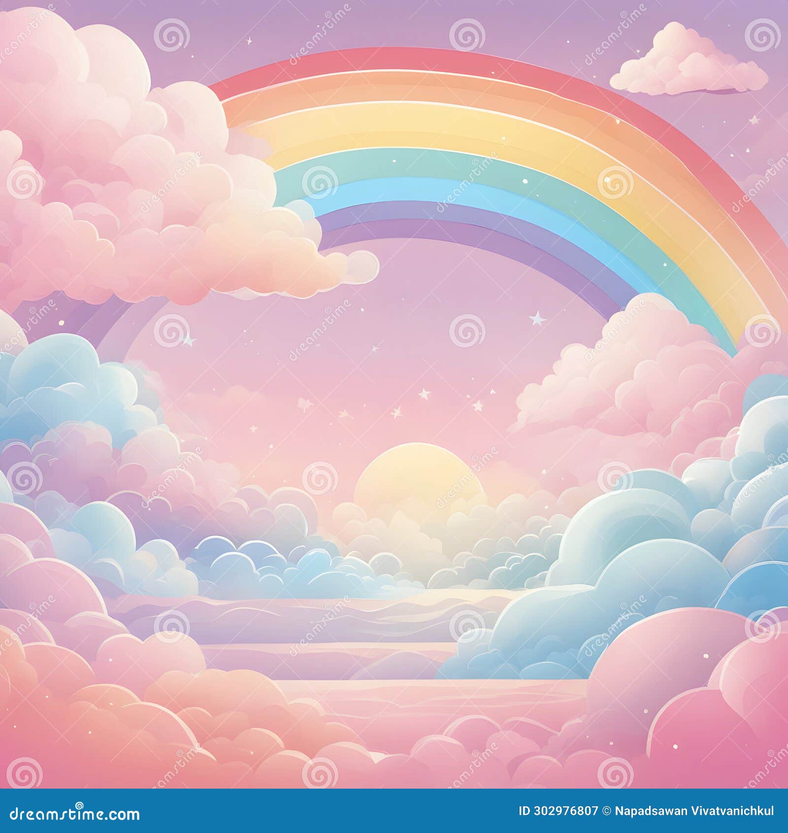 Fantasy Art of a Rainbow and Pastel Clouds in a Sunset Sky. Stock ...