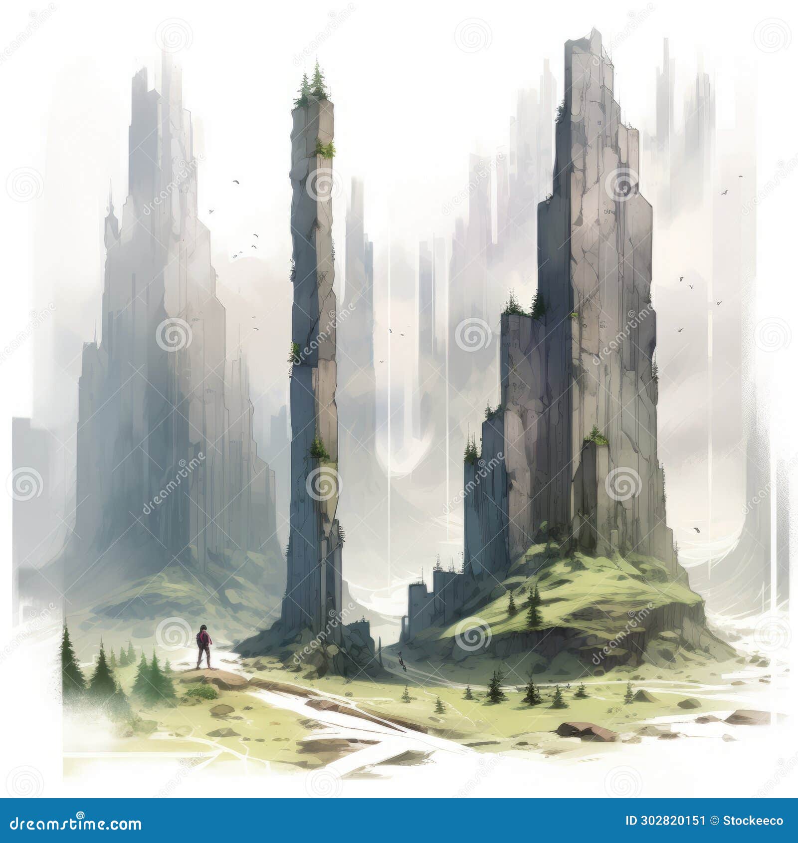 Fantasy Art Scene: Irregular Structures in a Mountain Landscape Stock ...