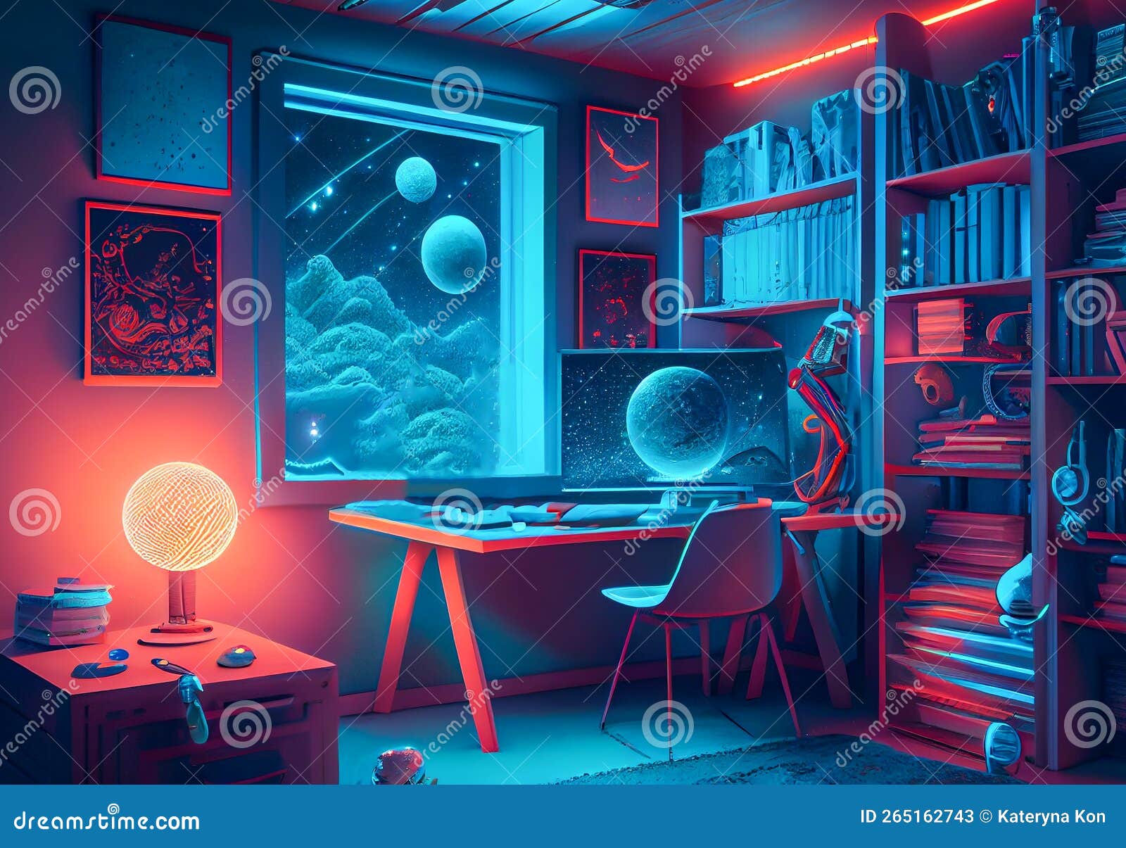 Fantasy Astronomer Workplace, Ai Illustration Stock Illustration ...