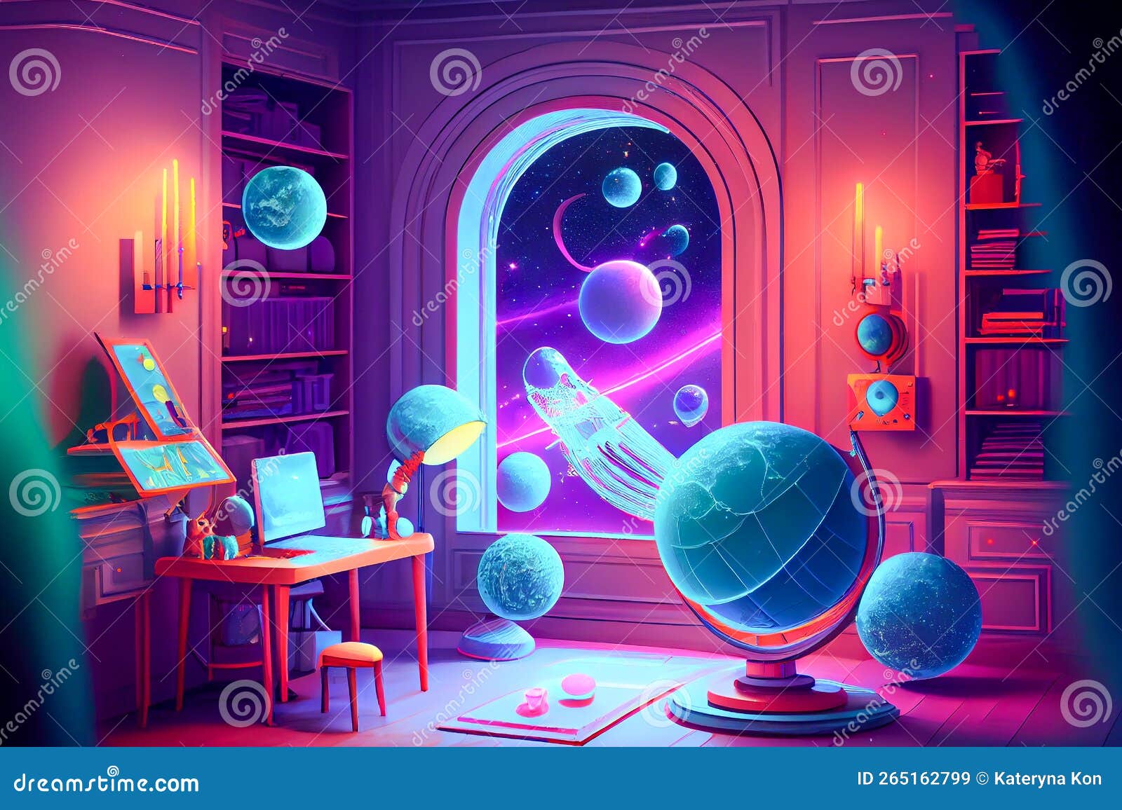 Fantasy Astronomer Workplace, Ai Illustration Stock Illustration ...