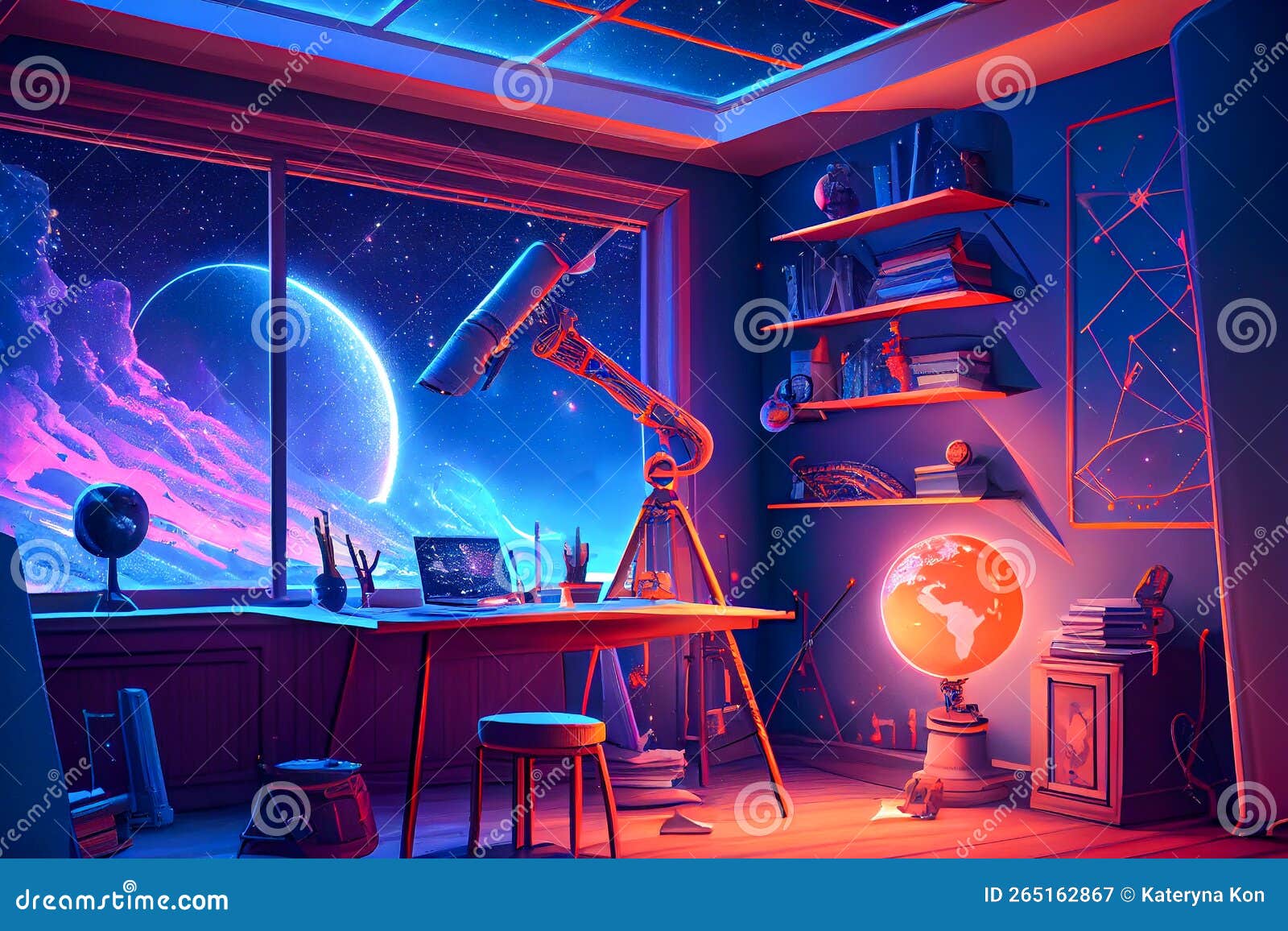 Fantasy Astronomer Workplace, Ai Illustration Stock Illustration ...