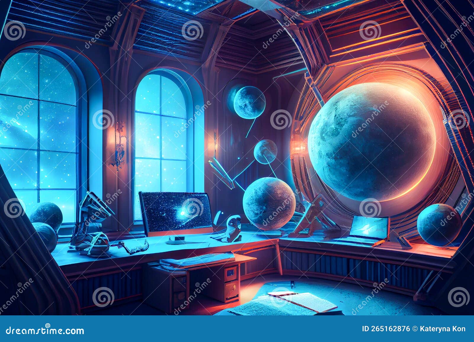 Fantasy Astronomer Workplace, Ai Illustration Stock Illustration ...
