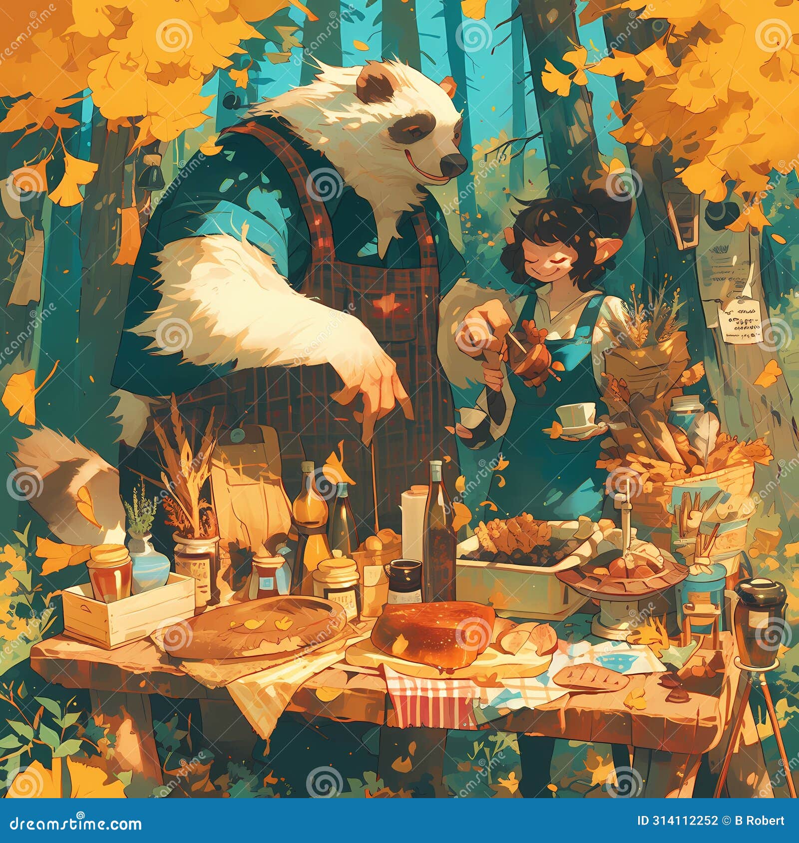 Fantasy Autumn Market Scene with Friendly Bears Stock Illustration ...