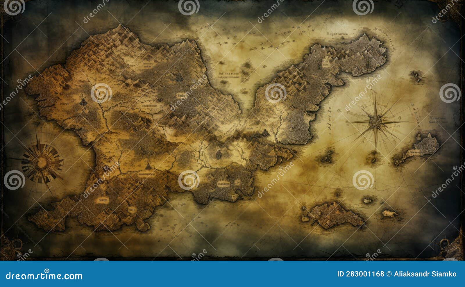 Fantasy Background with Ancient Map - Generative AI Stock Illustration ...