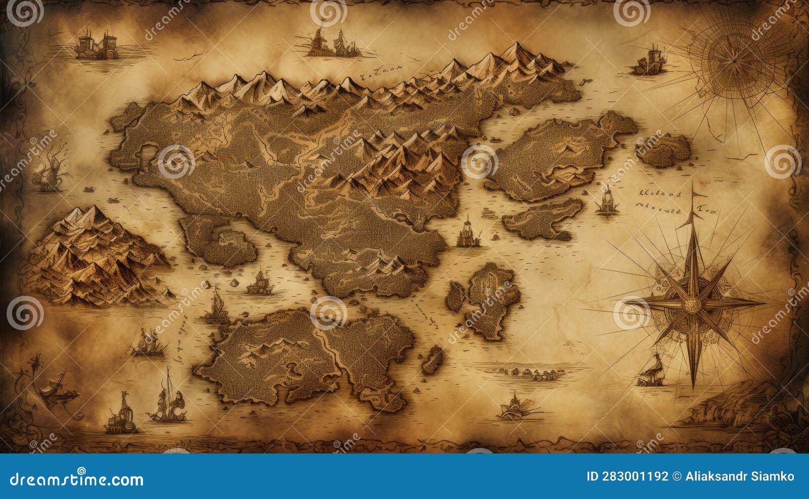 Fantasy Background with Ancient Map - Generative AI Stock Illustration ...