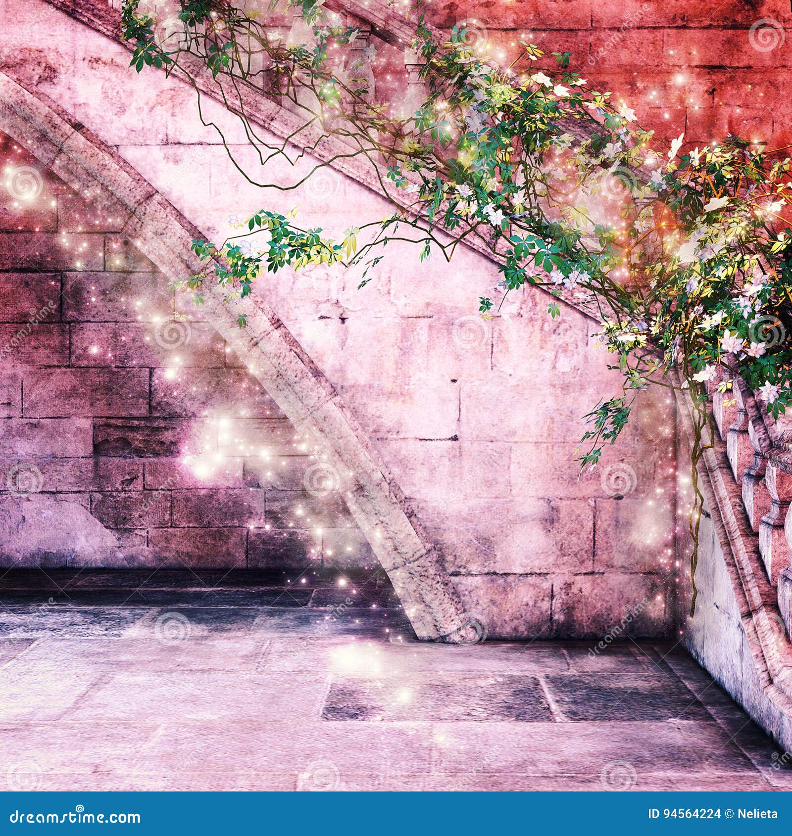Fantasy Background Courtyard Stock Illustration - Illustration of pixie ...